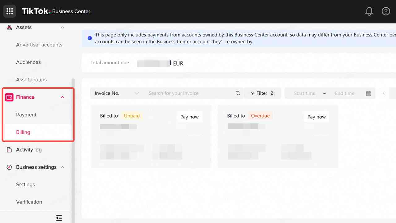 Manage Invoices | TikTok Business Center